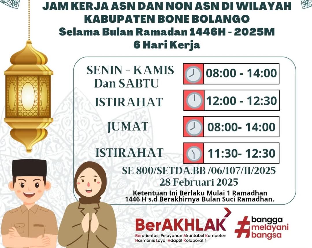 Pulang Lebih Cepat, Ini Jam Kerja ASN Bone Bolango Selama Bulan Ramadan 1446 H | Berita Bone Bolango